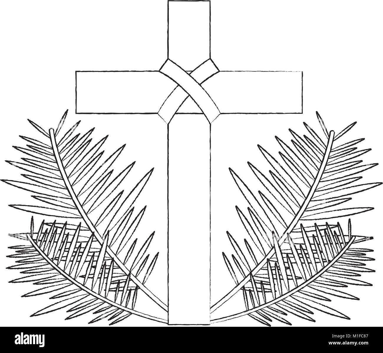 sacred cross religious with frond branches Stock Vector Image & Art - Alamy