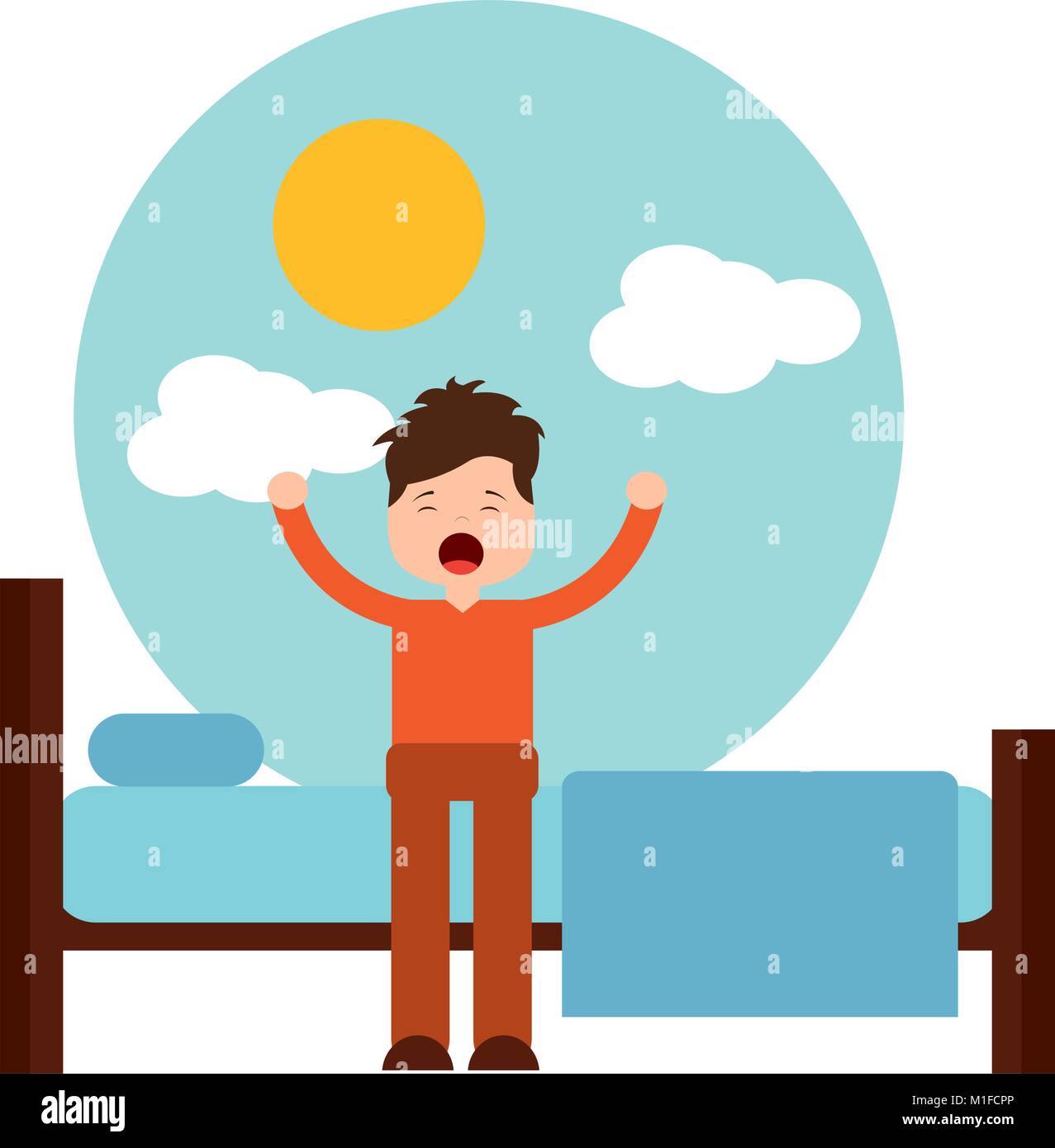 young man waking up sitting on bed Stock Vector Image & Art - Alamy