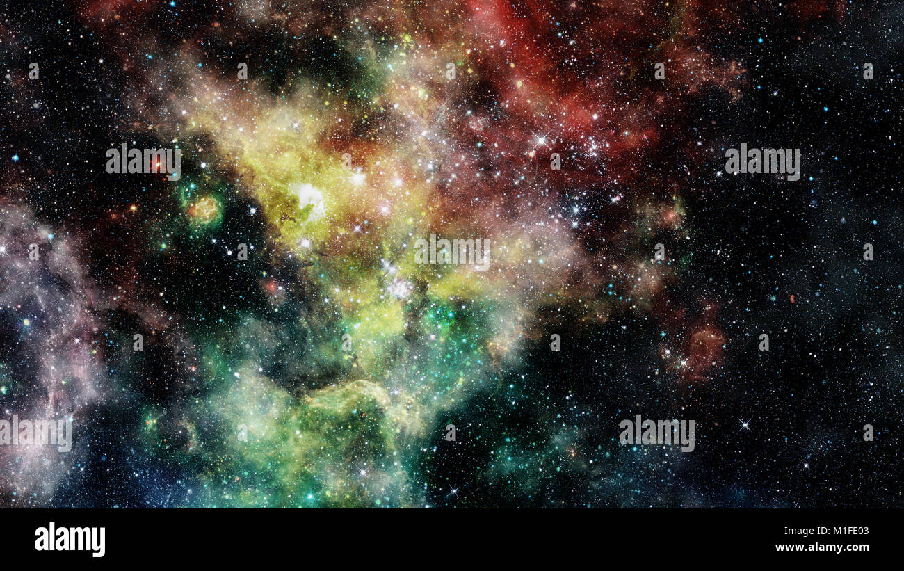 Abstract bright colorful universe. Nebula night starry sky in rainbow ...
