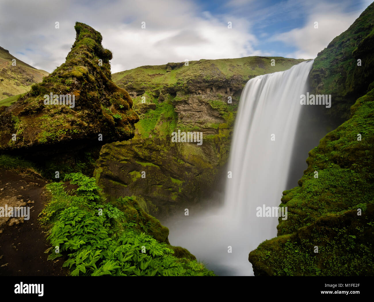 The mighty Skogafoss Waterfall in South Iceland is one of the five ...