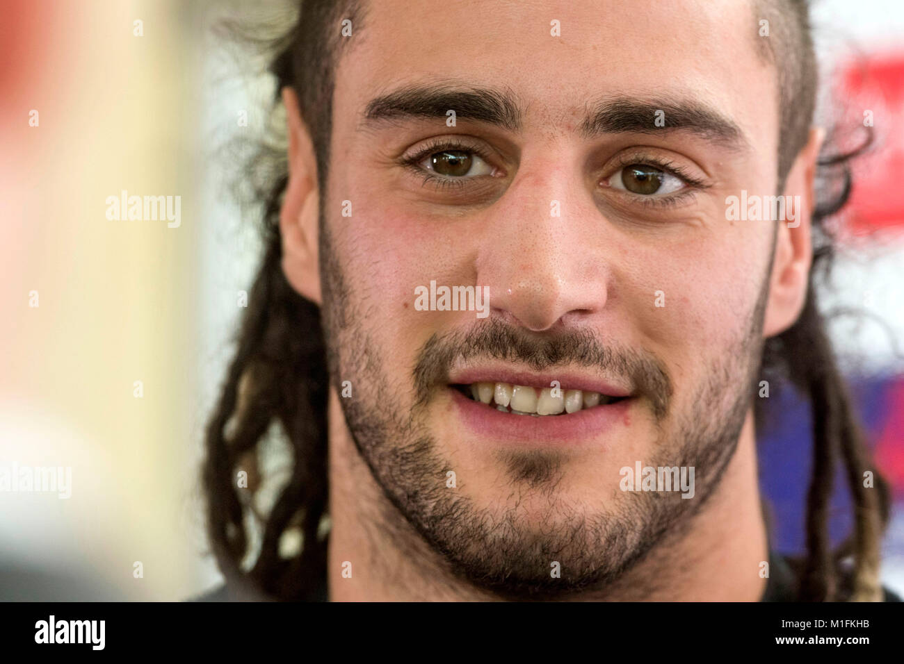 Cardiff, Wales, UK. 30th January, 2018. Josh Navidi of Wales speaking ...