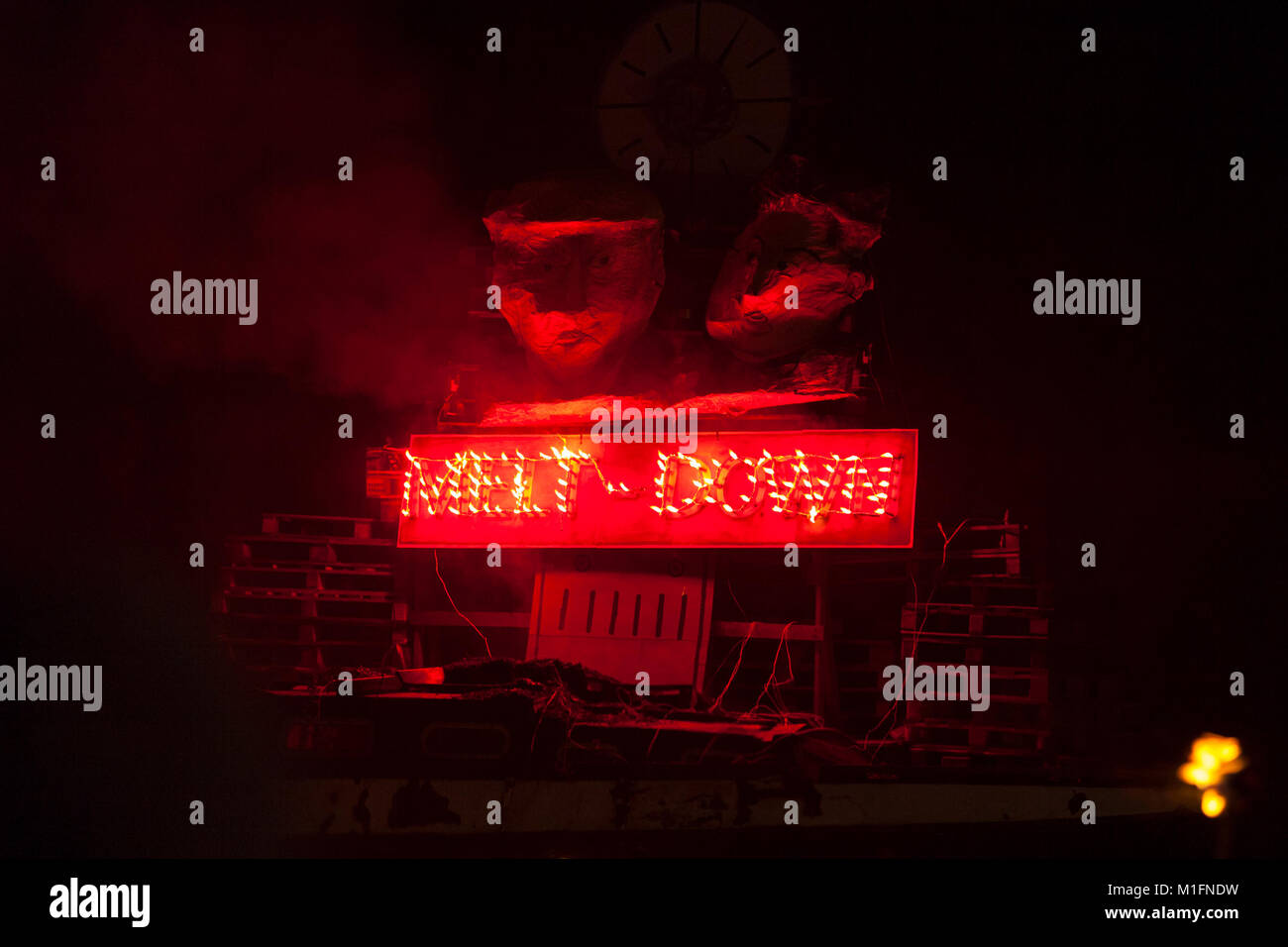 Burning an effigy of donald trump and Kim Jong un. Bonfire night rye ...