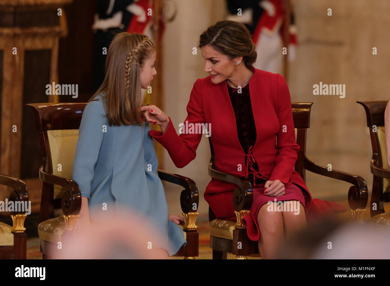Spanish Queen Letizia Ortiz with daughter Princess of Asturias Leonor ...