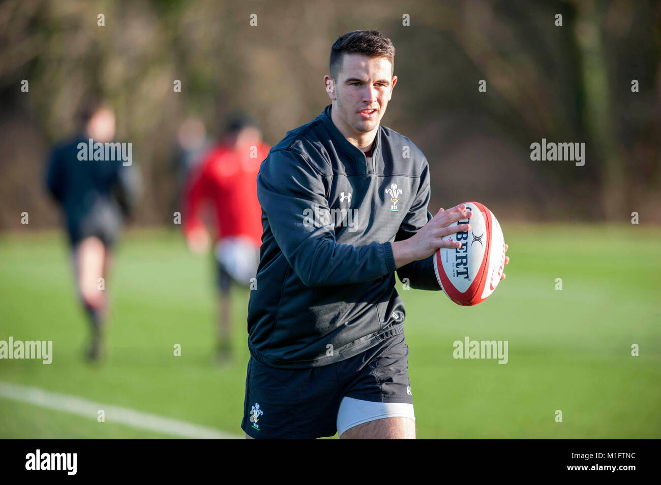 Cardiff, UK. 30th Jan, 2018. Owen Watkin during Welsh rugby training at ...