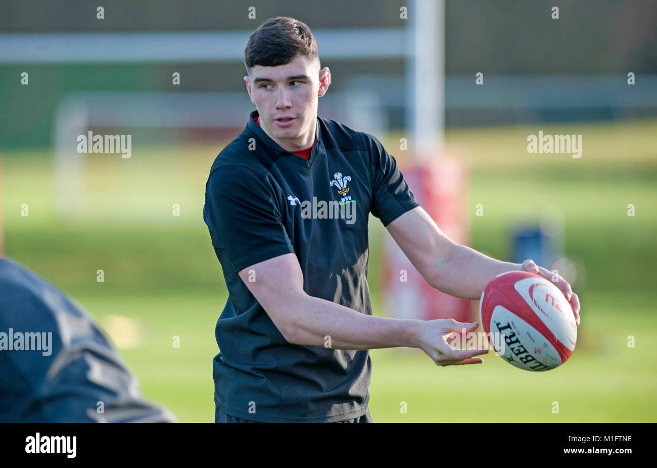 Cardiff, UK. 30th Jan, 2018. Seb Davies during Welsh rugby training at ...