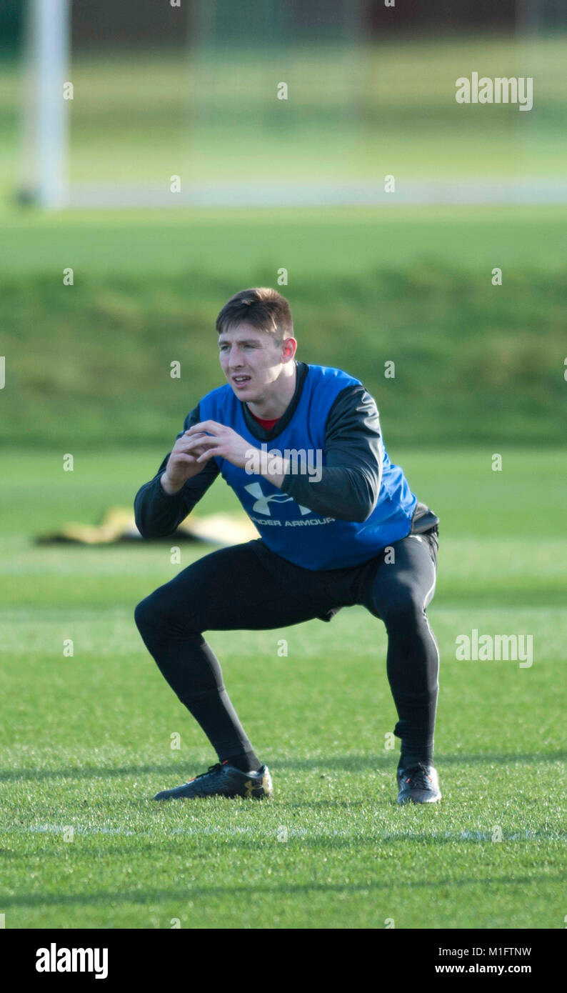 Cardiff, UK. 30th Jan, 2018. Josh Adams during Welsh rugby training at ...