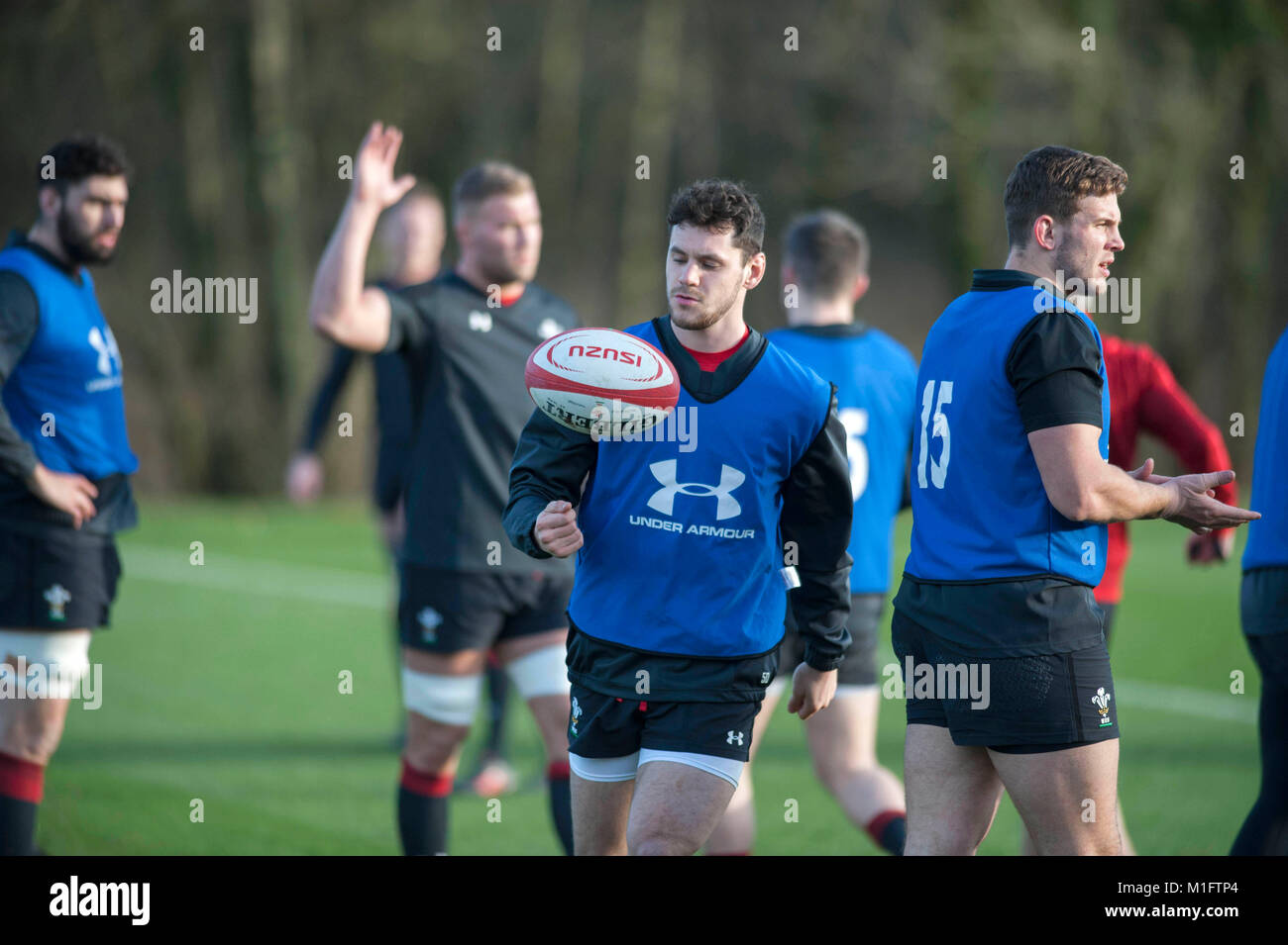 Cardiff, UK. 30th Jan, 2018. Tomos Williams during Welsh rugby training ...