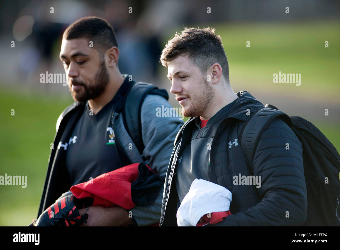 Cardiff, UK. 30th Jan, 2018. Toby Faletau and Steff Evans arrive for ...