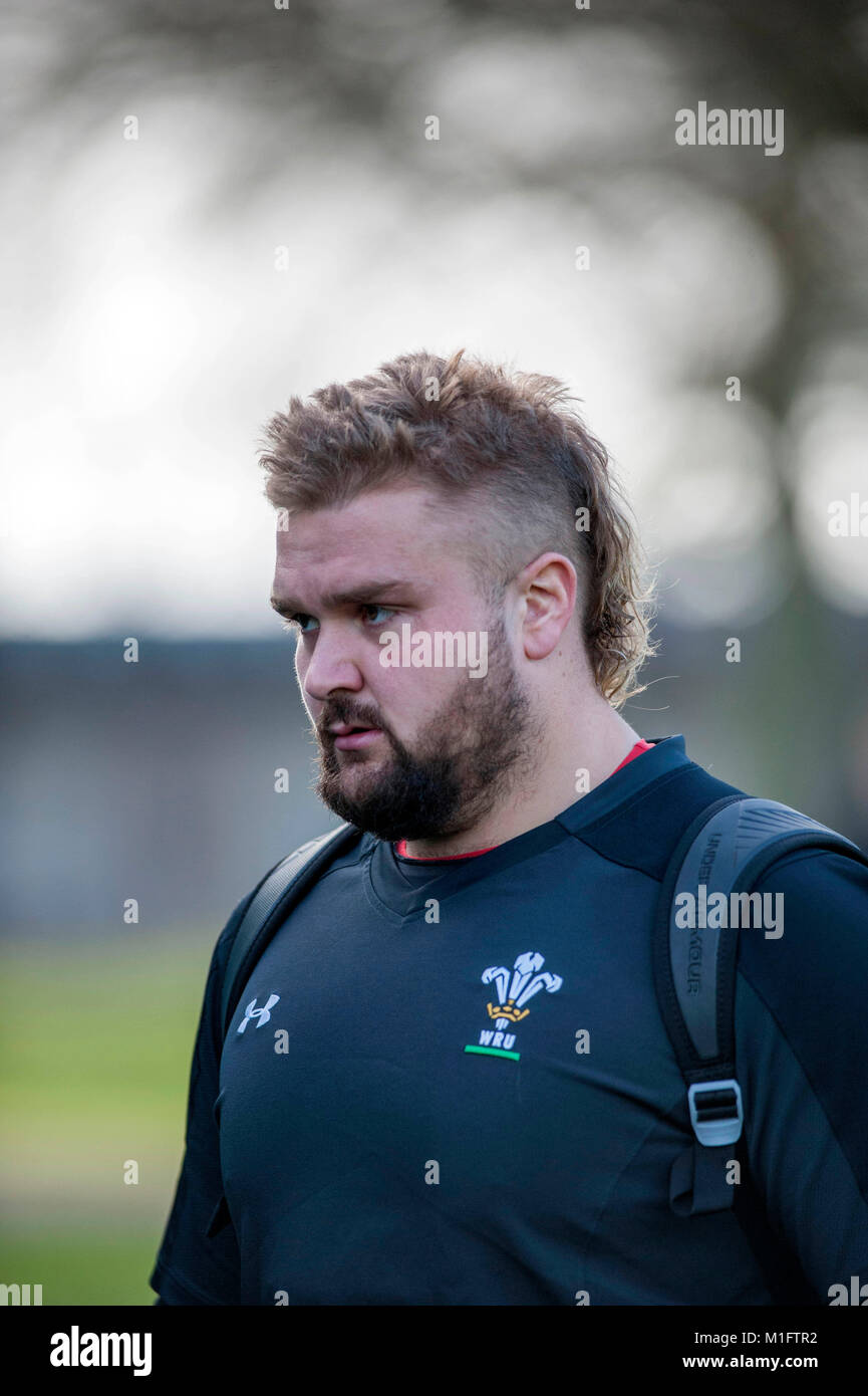 Cardiff, UK. 30th Jan, 2018. Tomas Francis during Welsh rugby training ...