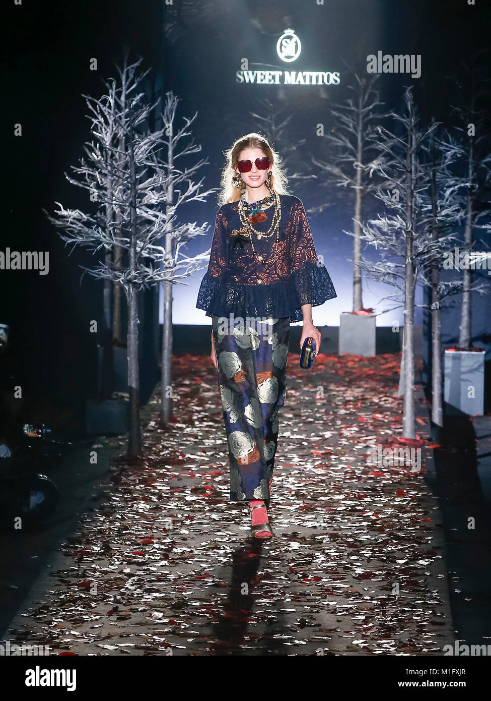 Barcelona, Spain. 30th Jan, 2018. Model wears at collection runway a ...