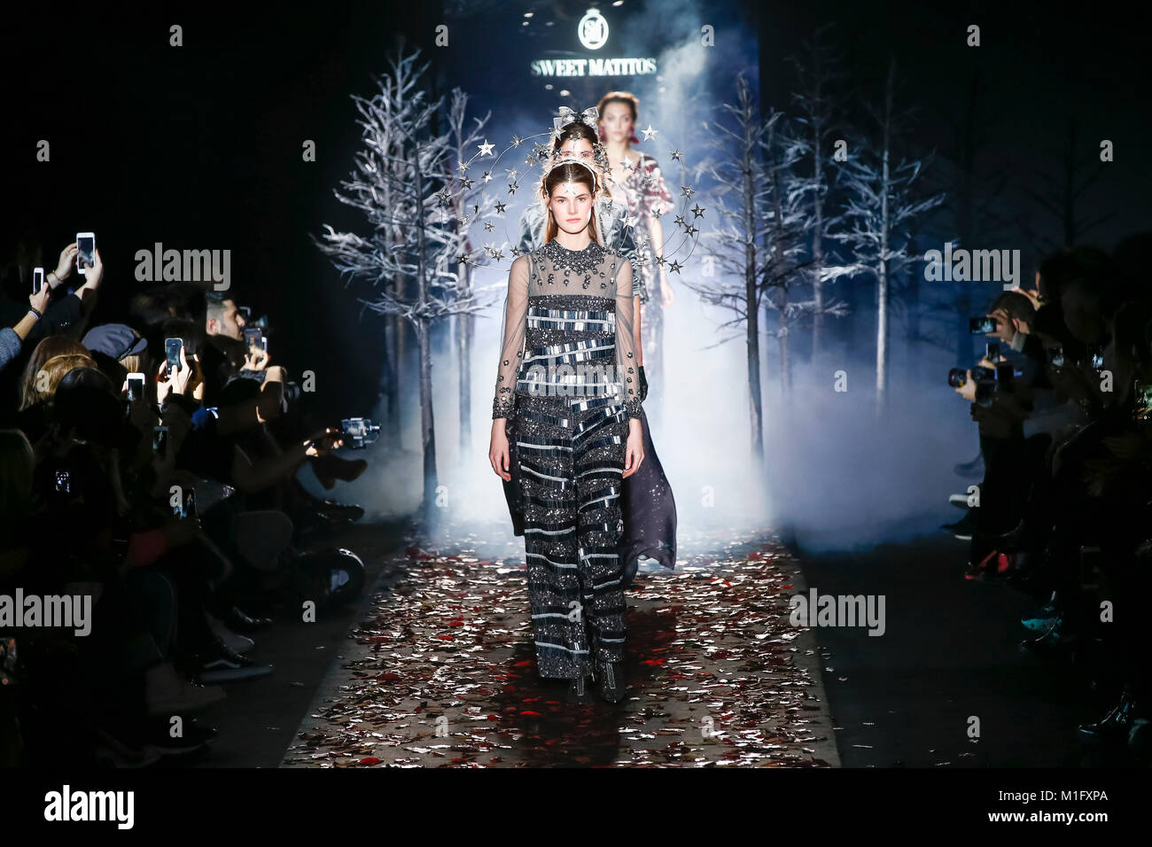 Barcelona, Spain. 30th Jan, 2018. Model wears at collection runway a ...