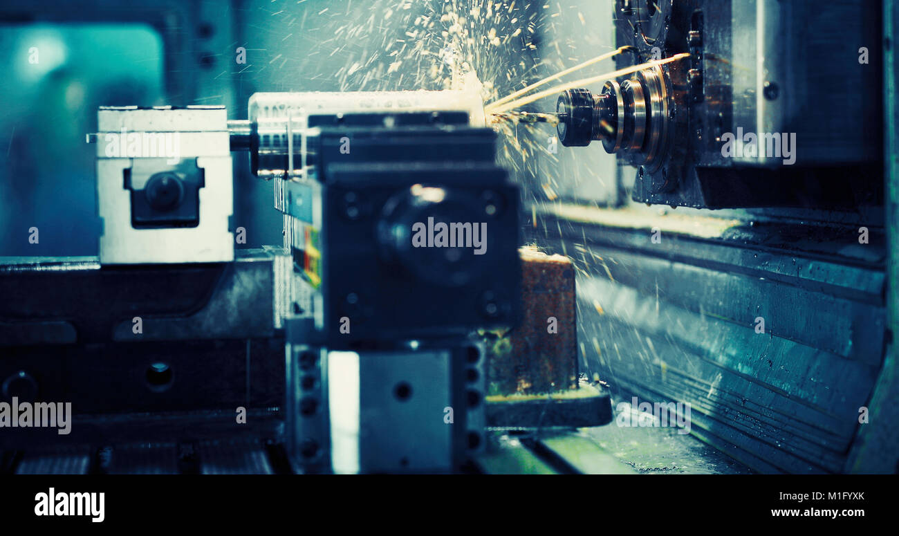 machine tool in metal factory with drilling cnc machines Stock Photo ...