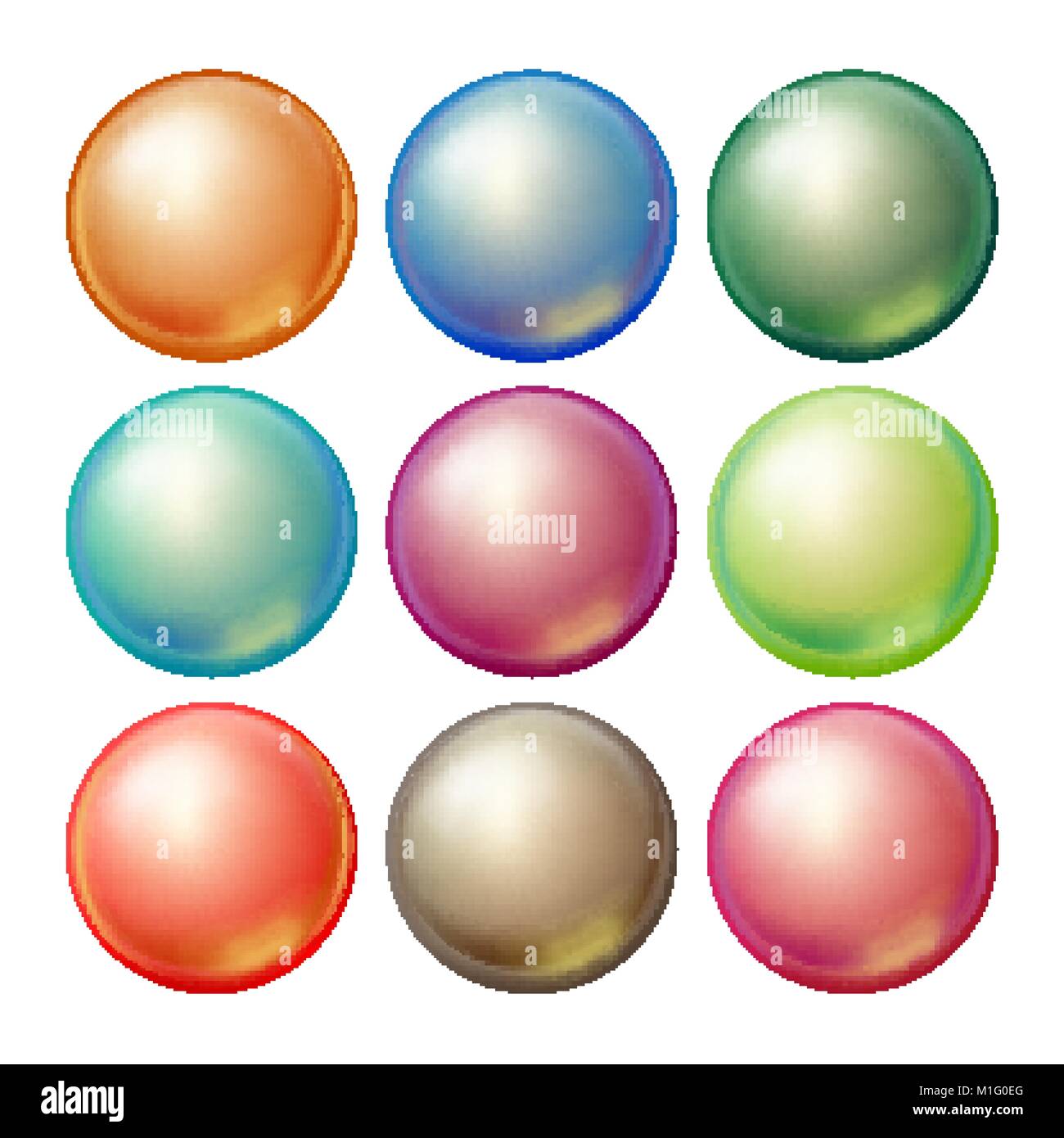 Round Glass Sphere Vector. Set Opaque Multicolored Spheres With Glares, Shadows. Isolated ...