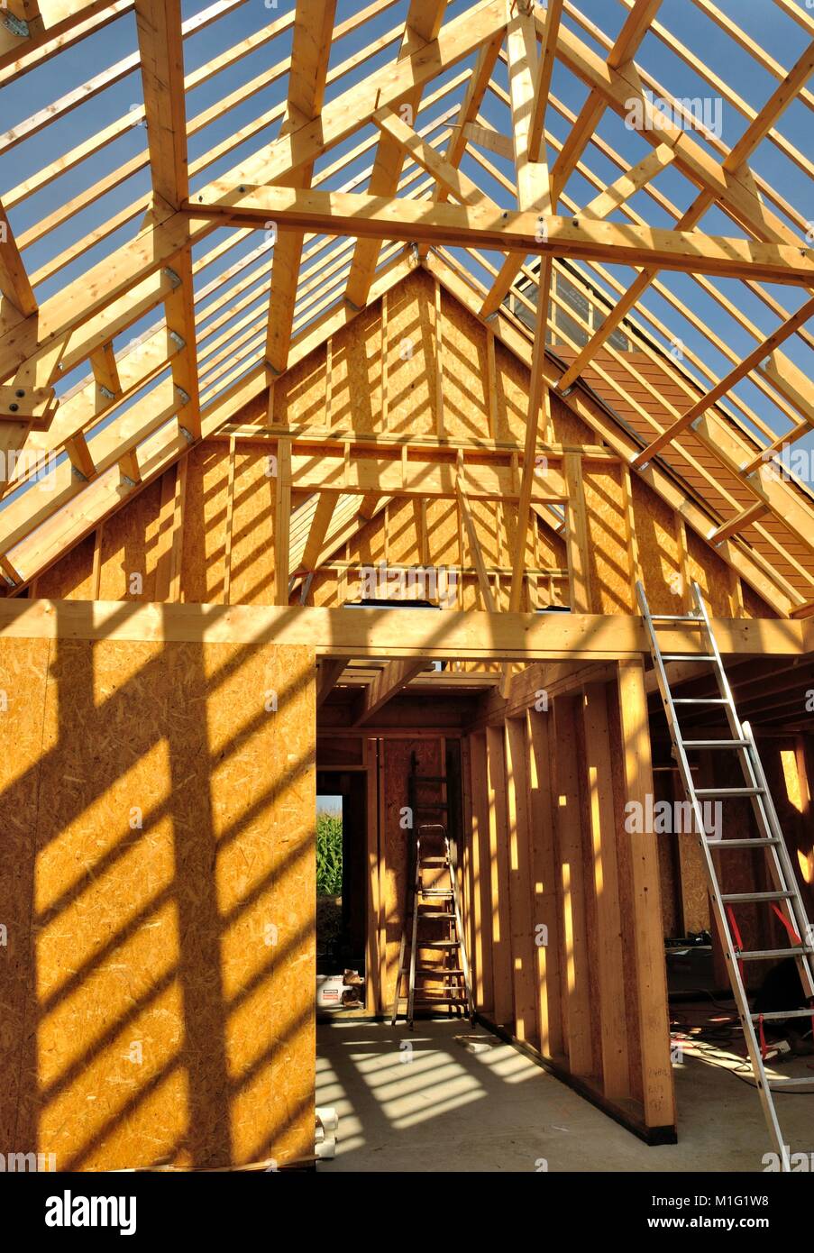 Construction of a wooden house Stock Photo - Alamy