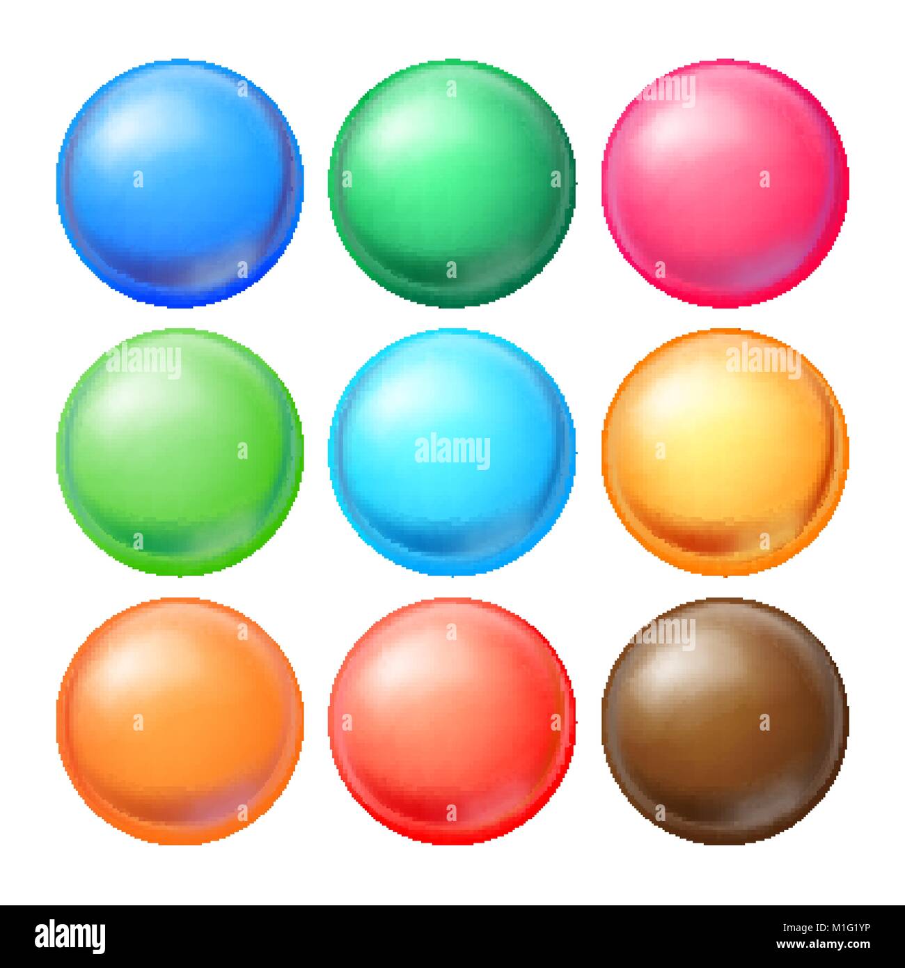 Round Spheres Set Vector. Set Opaque Multicolored Spheres With Glares ...