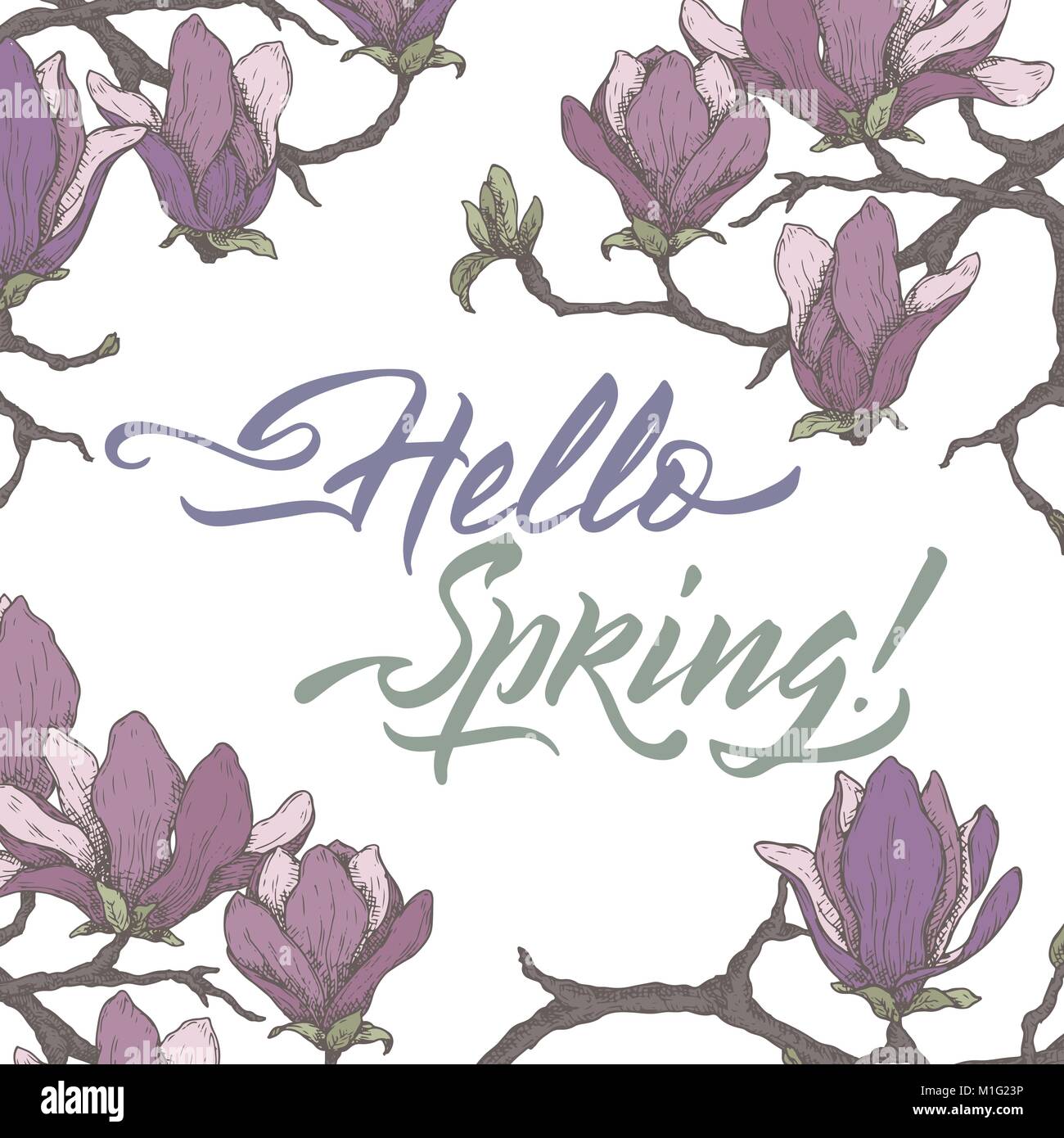 Romantic vintage template with spring related brush calligraphy and ...