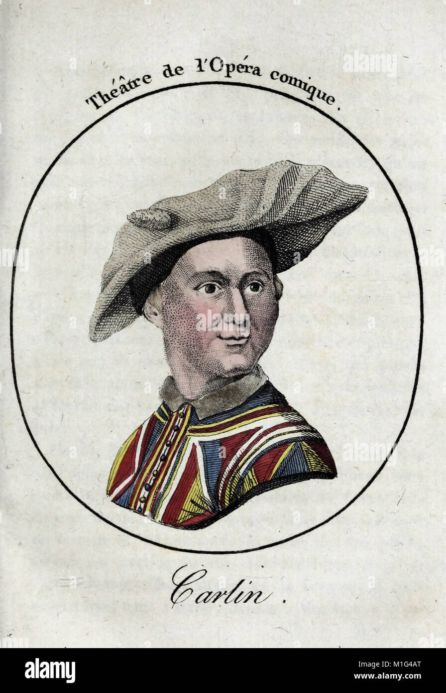 Portrait of Carlin- Théâtre de l'Opéra Comique - French color engraving ...