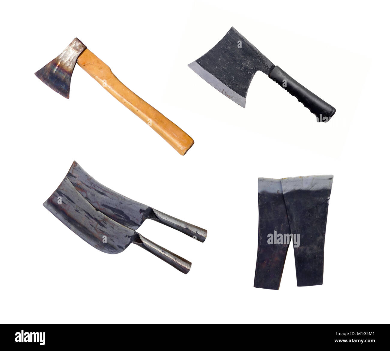 Group of old rustic axe and knife isolated on white background Stock ...