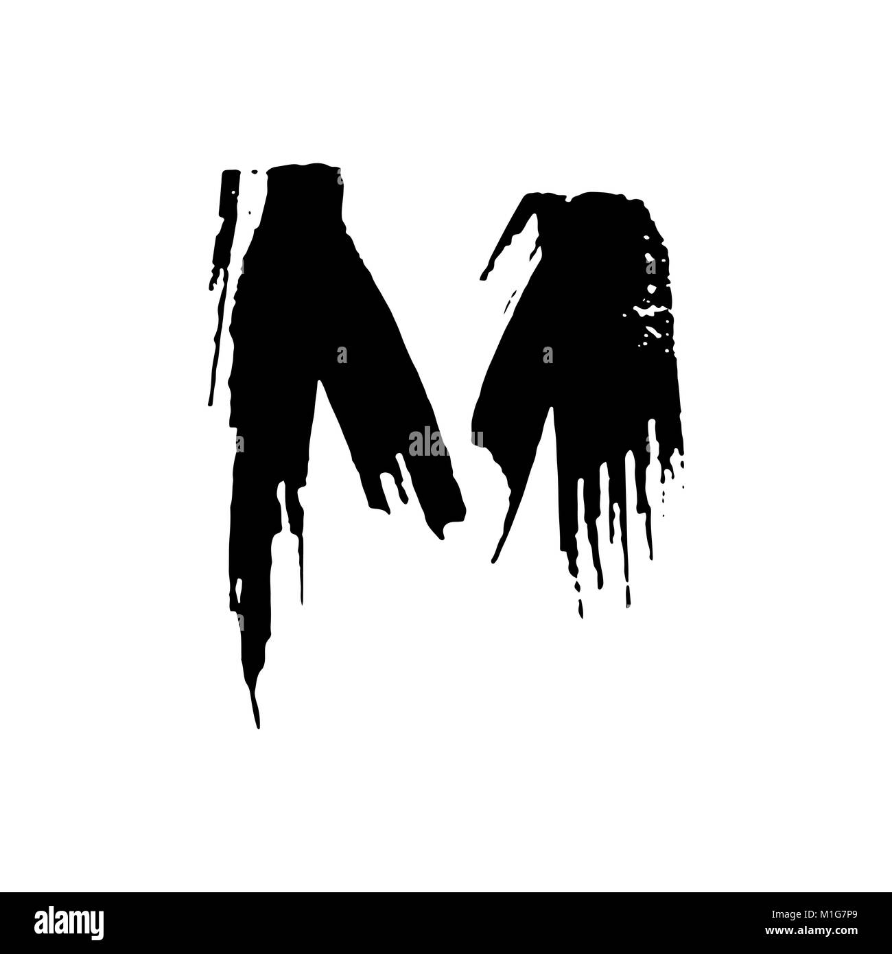 Letter M. Handwritten by dry brush. Rough strokes font. Vector ...