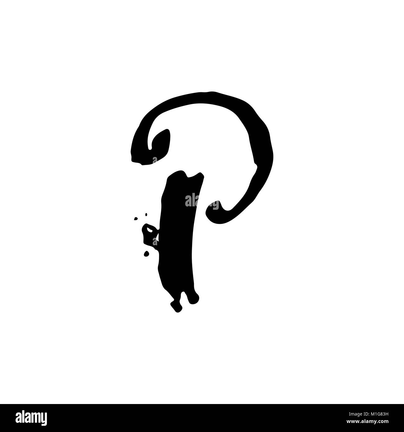 Letter P. Handwritten by dry brush. Rough strokes font. Vector ...