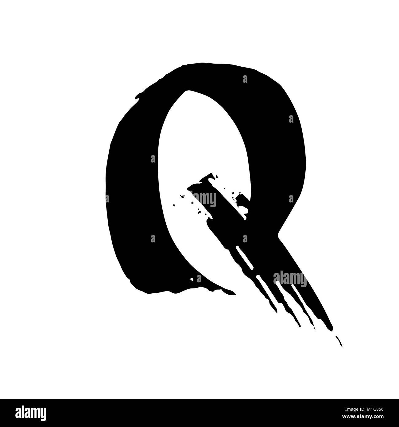 Letter Q. Handwritten by dry brush. Rough strokes font. Vector ...