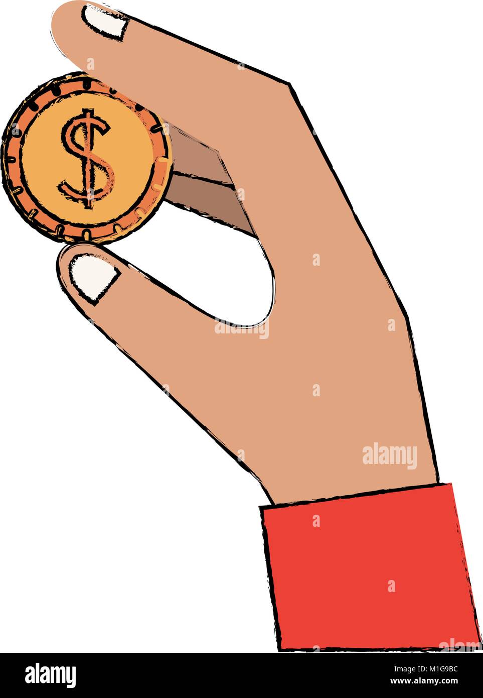 Hand with coin Stock Vector Image & Art - Alamy