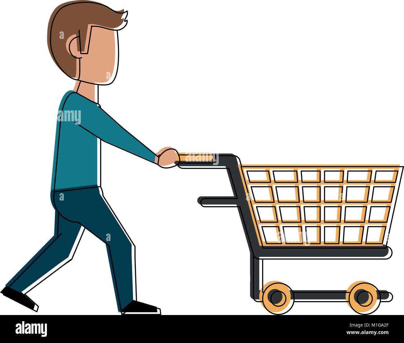 Man with shopping cart Stock Vector Image & Art - Alamy