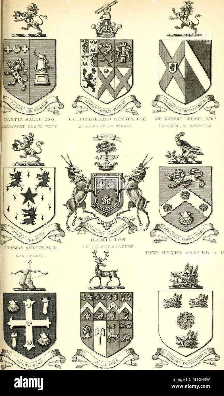 This 1855 work details the family coats of arms and estates of British ...