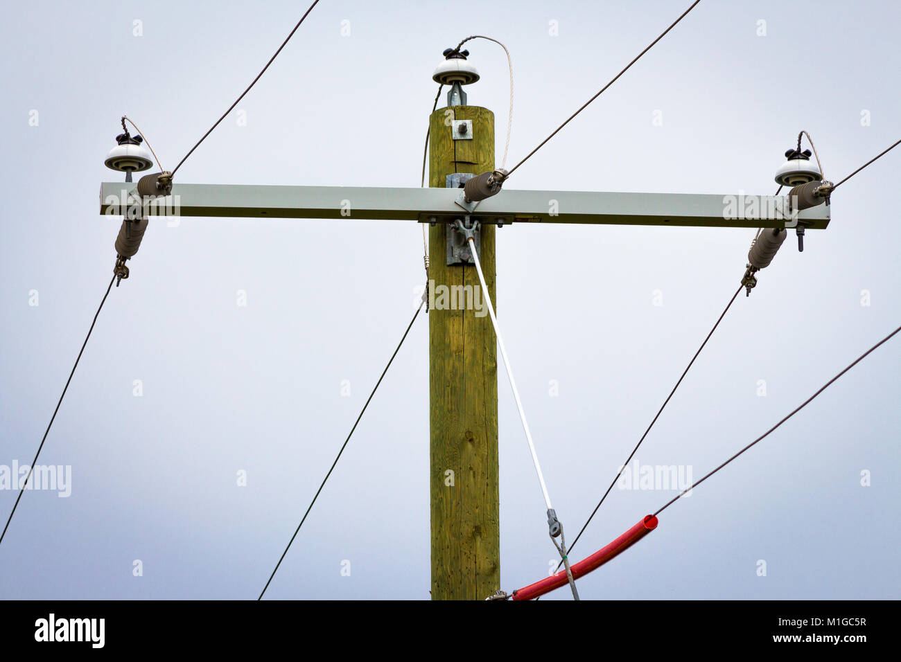 Power lines on pole Stock Photo - Alamy