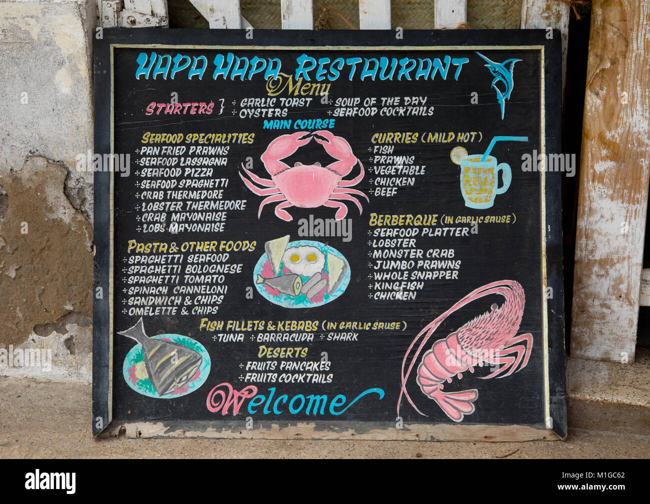 Seafood restaurant menu in the street, Lamu County, Lamu Town, Kenya ...