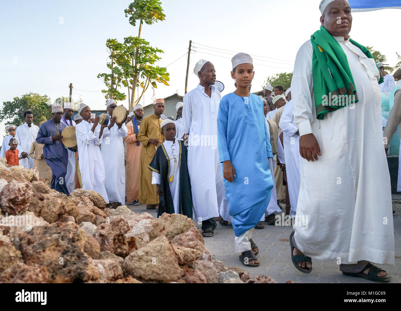 Sunni muslim people parading during the Maulidi festivities in the ...