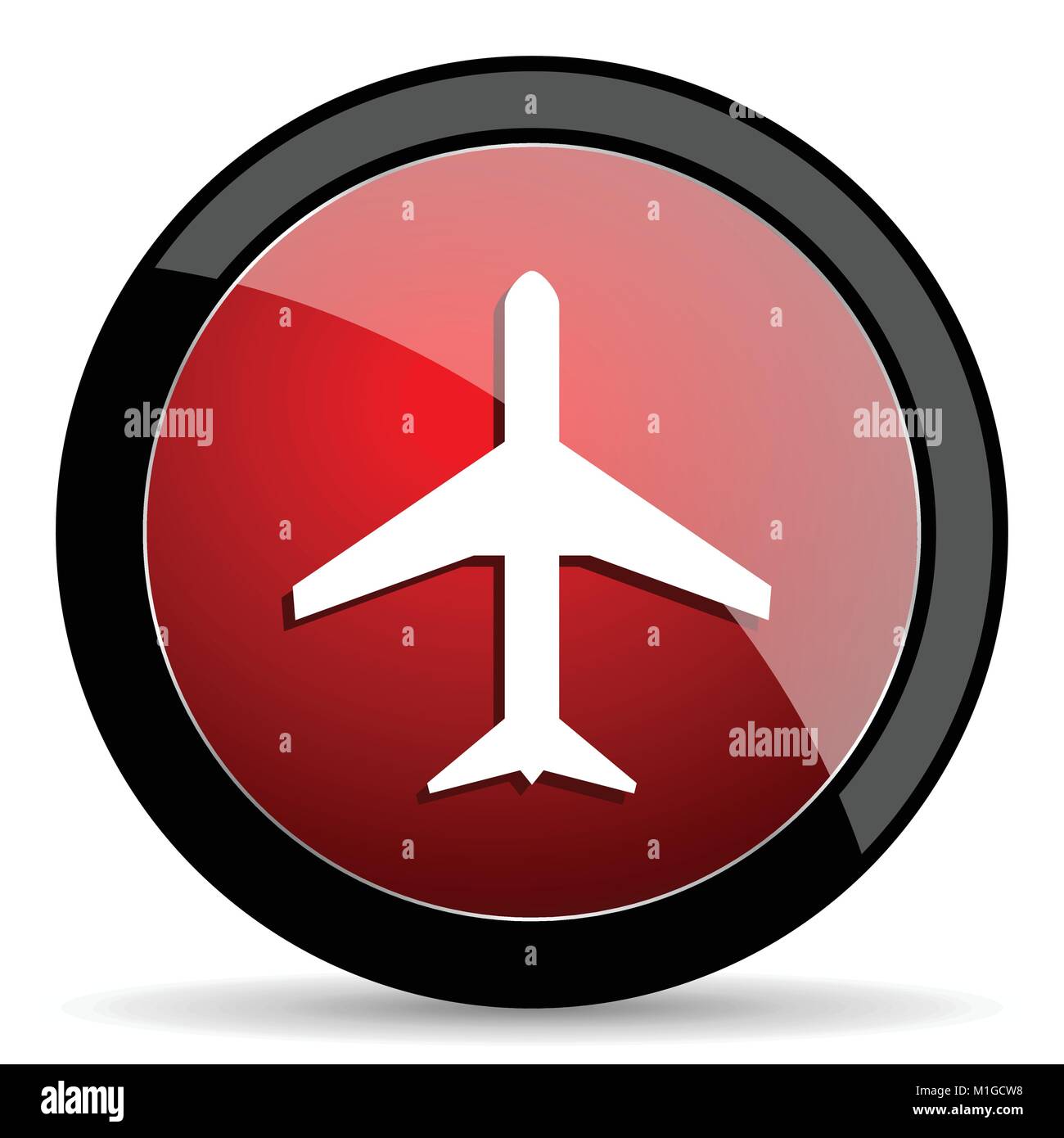 Plane vector icon. Modern design red and black glossy web and mobile ...