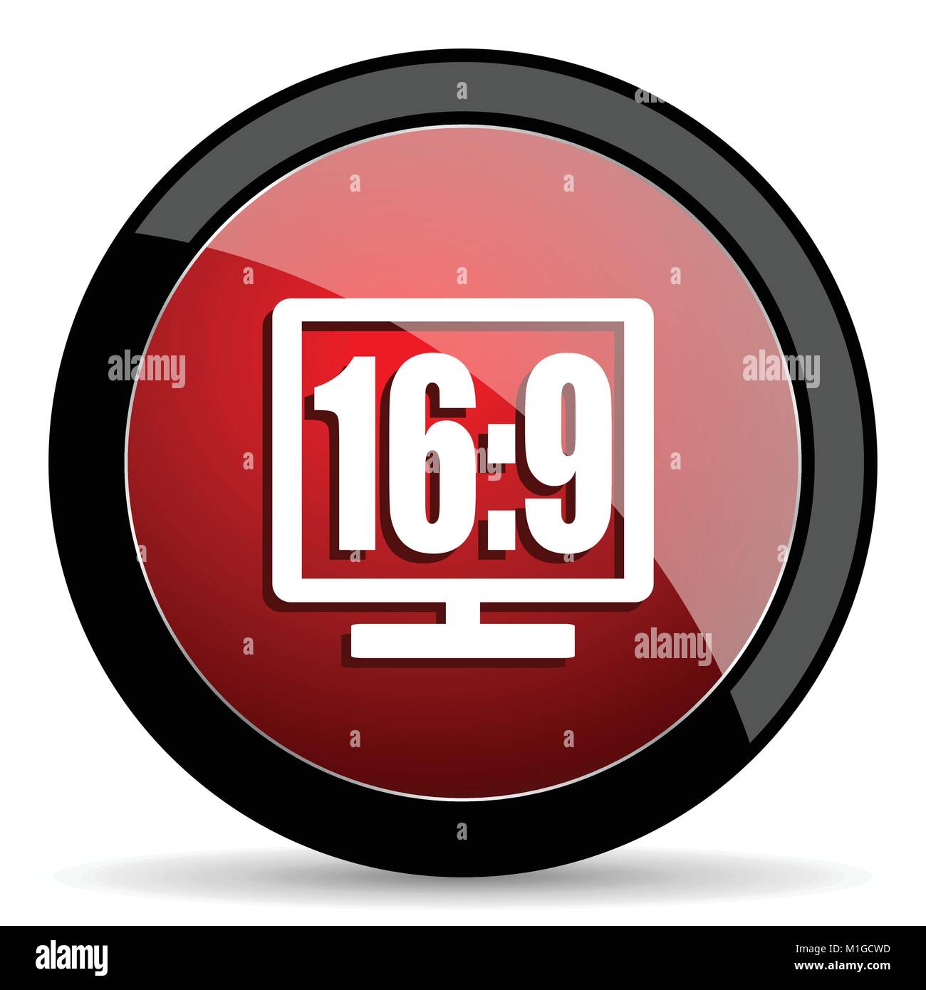 16 9 display vector icon. Modern design red and black glossy web and ...