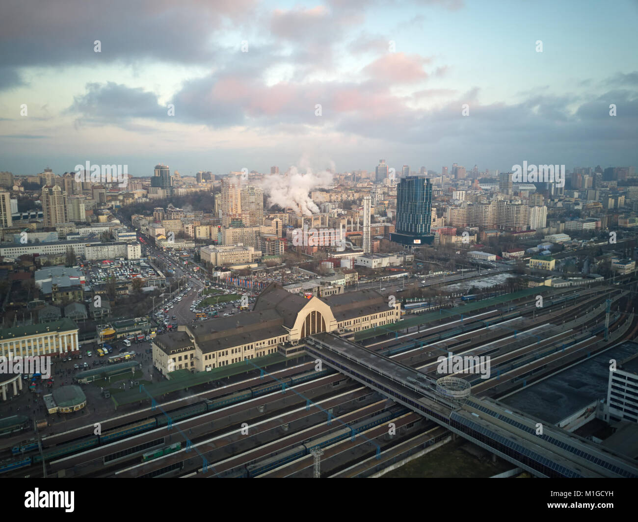 Kiev, Ukraine.- January 11,2018: Aerial view of the city of Kiev, view ...