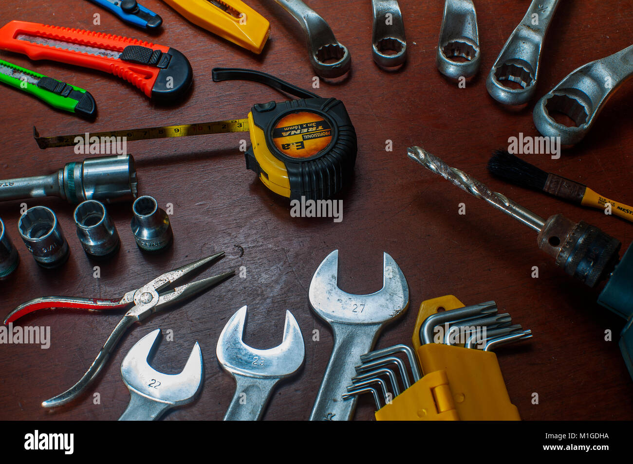 Tools on the workshop photo concept Stock Photo - Alamy