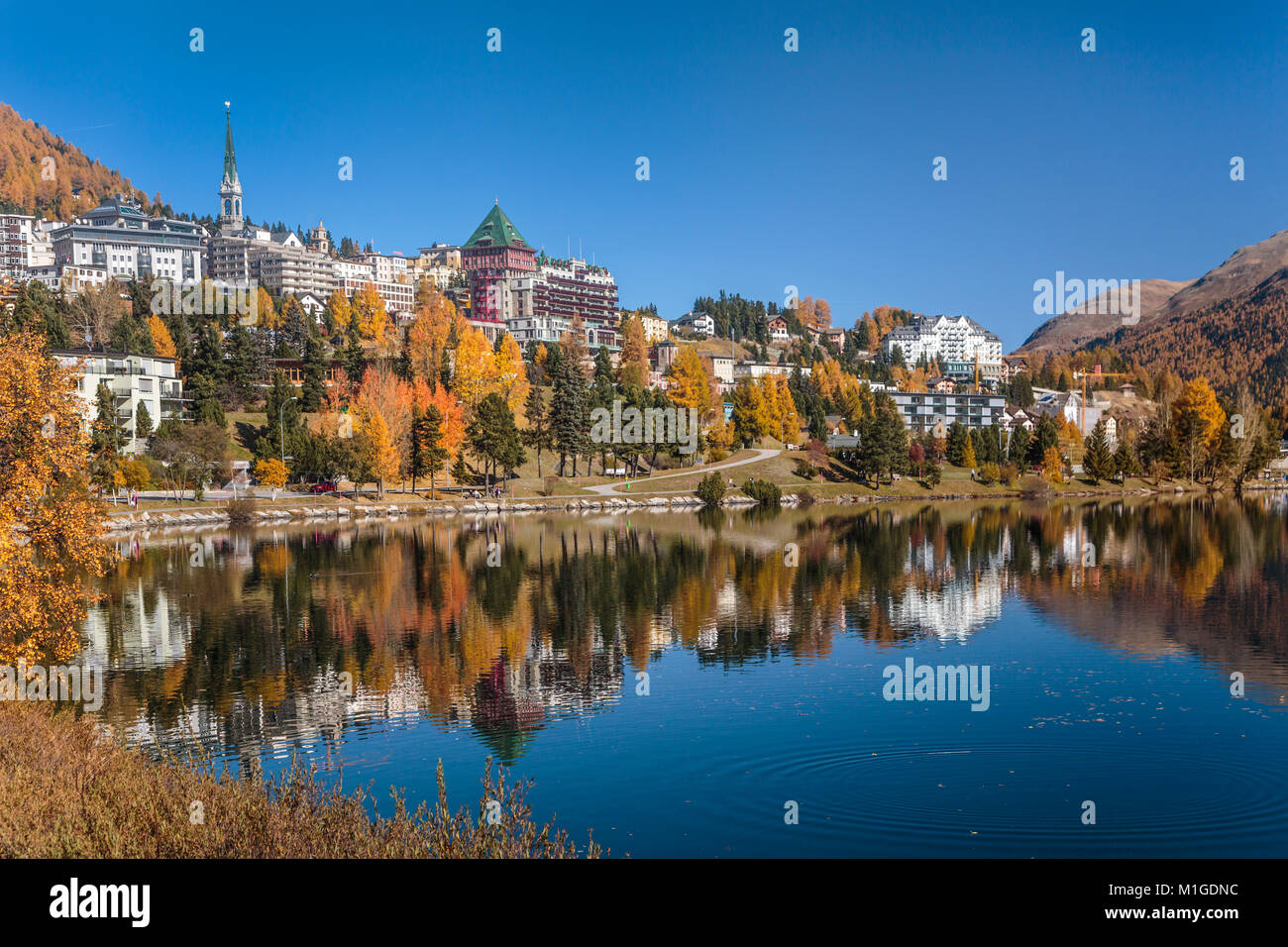 Fall foliage color and the luxury resort town of St. Moritz ...