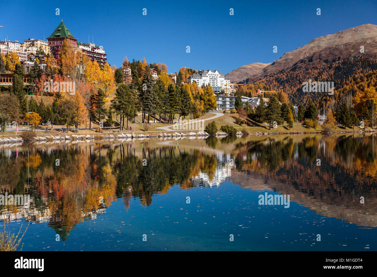 Fall foliage color and the luxury resort town of St. Moritz ...