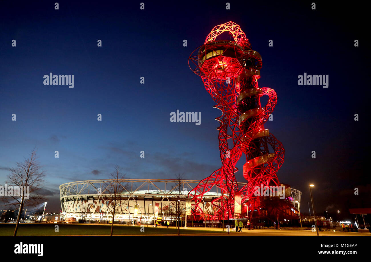 A general view of the ground and the ArcelorMittal Orbit before the ...