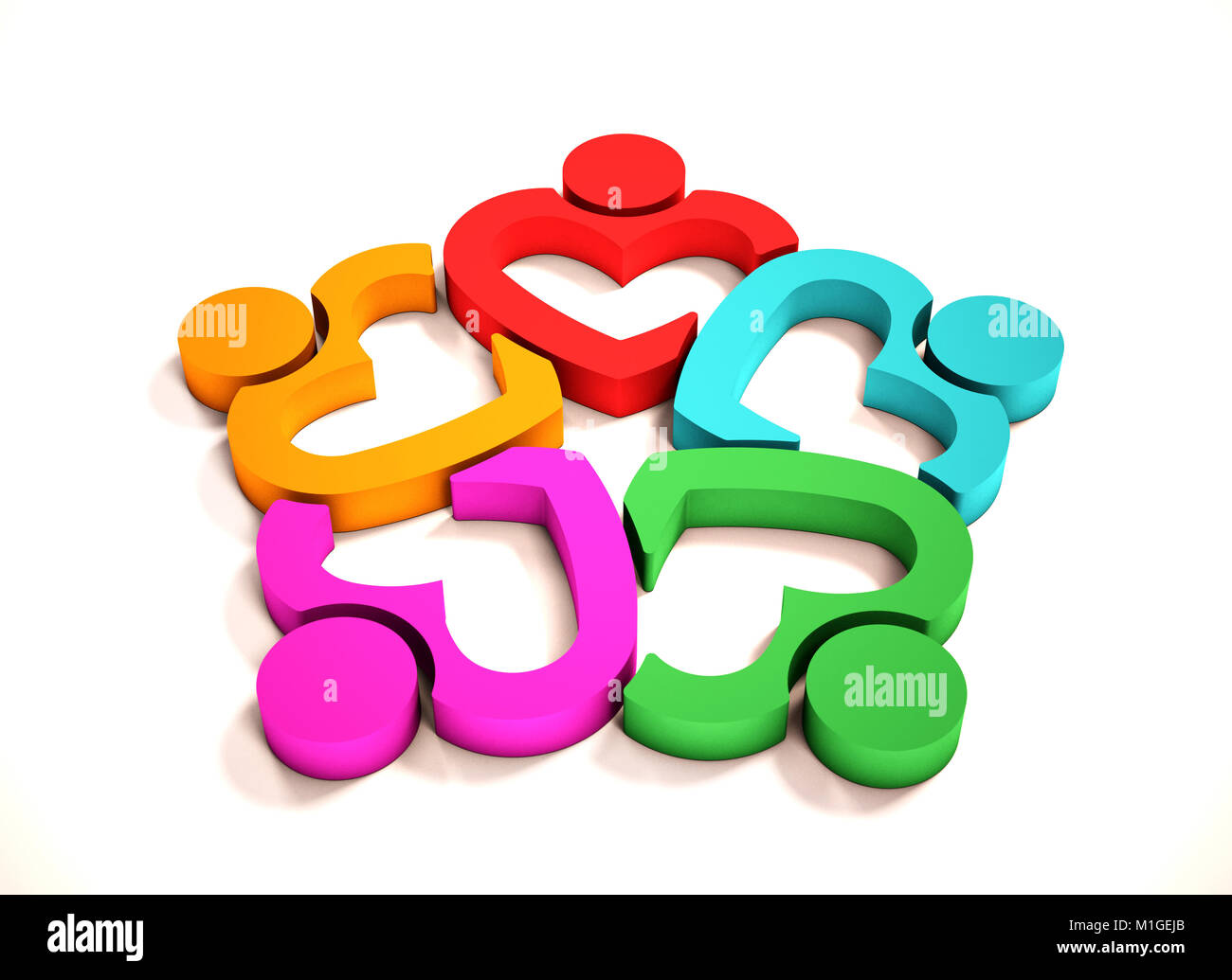 Teamwork Heart People Together. 3D Render Illustration Stock Photo - Alamy