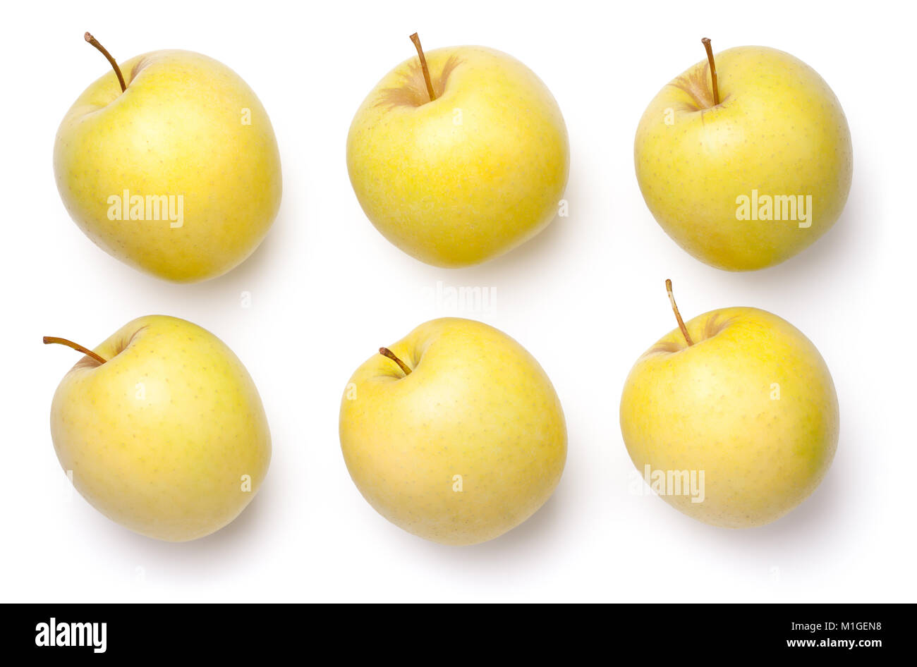 Golden delicious apples isolated on white background. Top view Stock ...