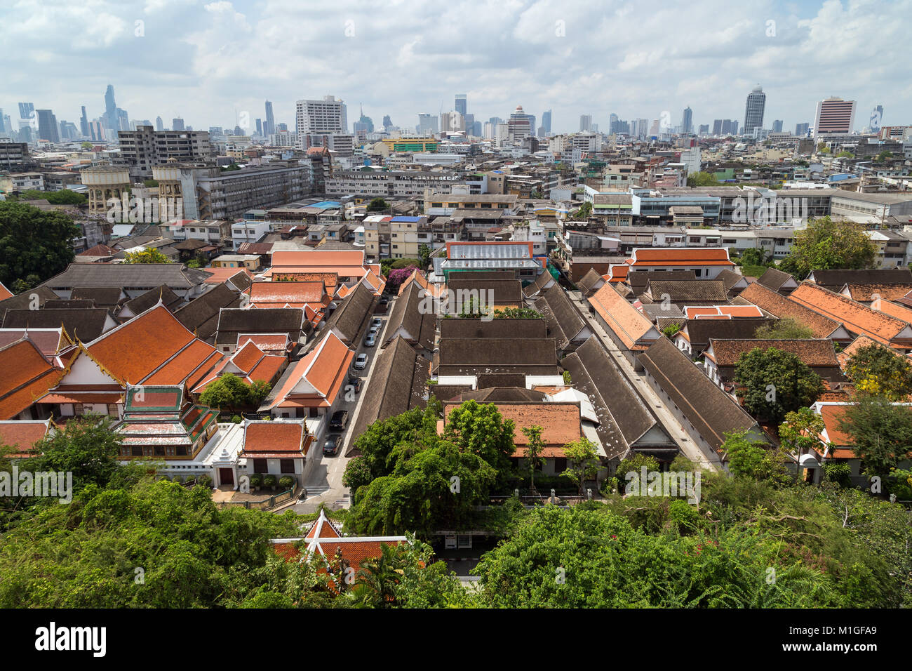 Aerial view of the city from Wat Saket (Golden Mount) in Bangkok ...
