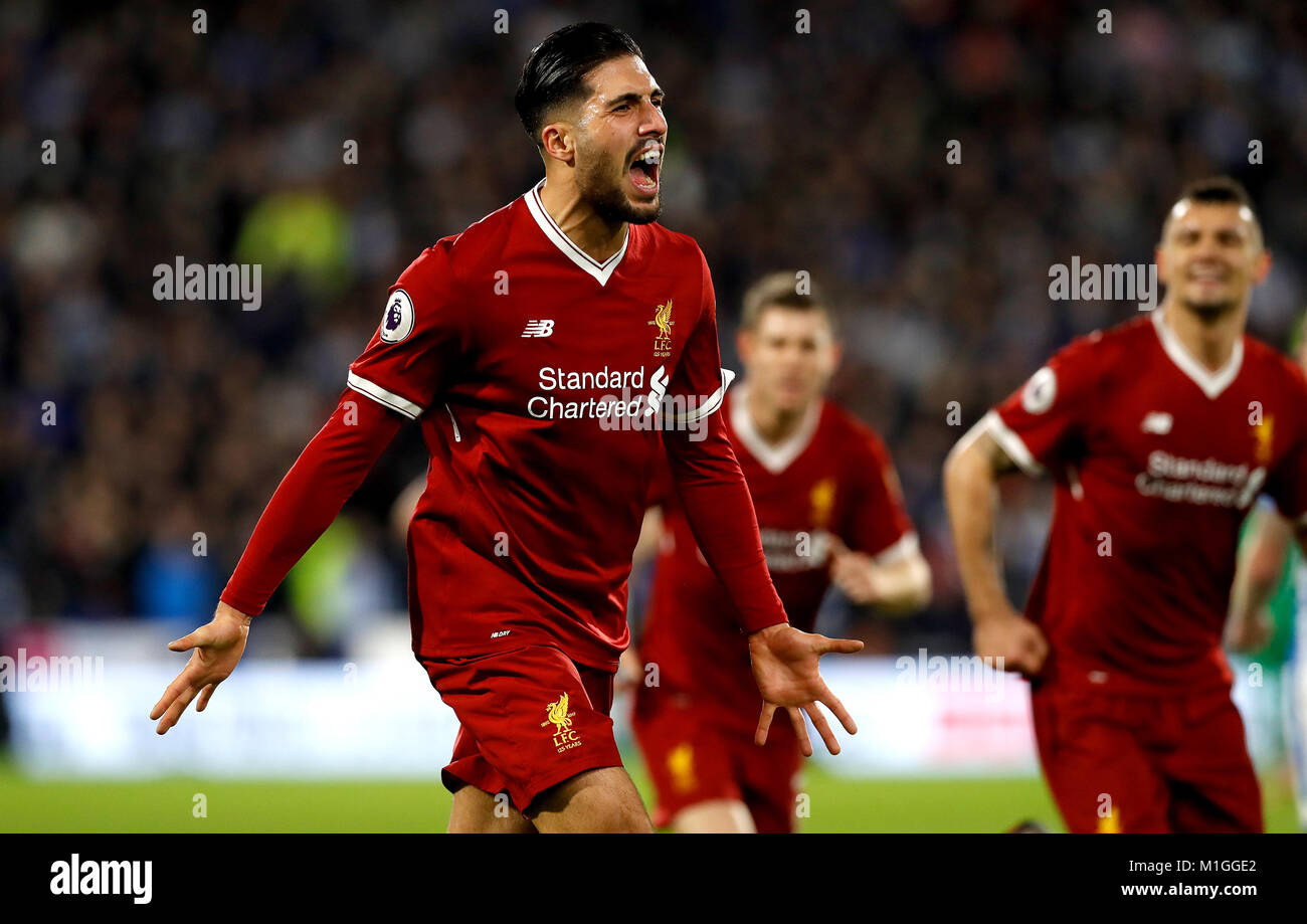 Liverpool's Emre Can celebrates scoring his side's first goal of the ...