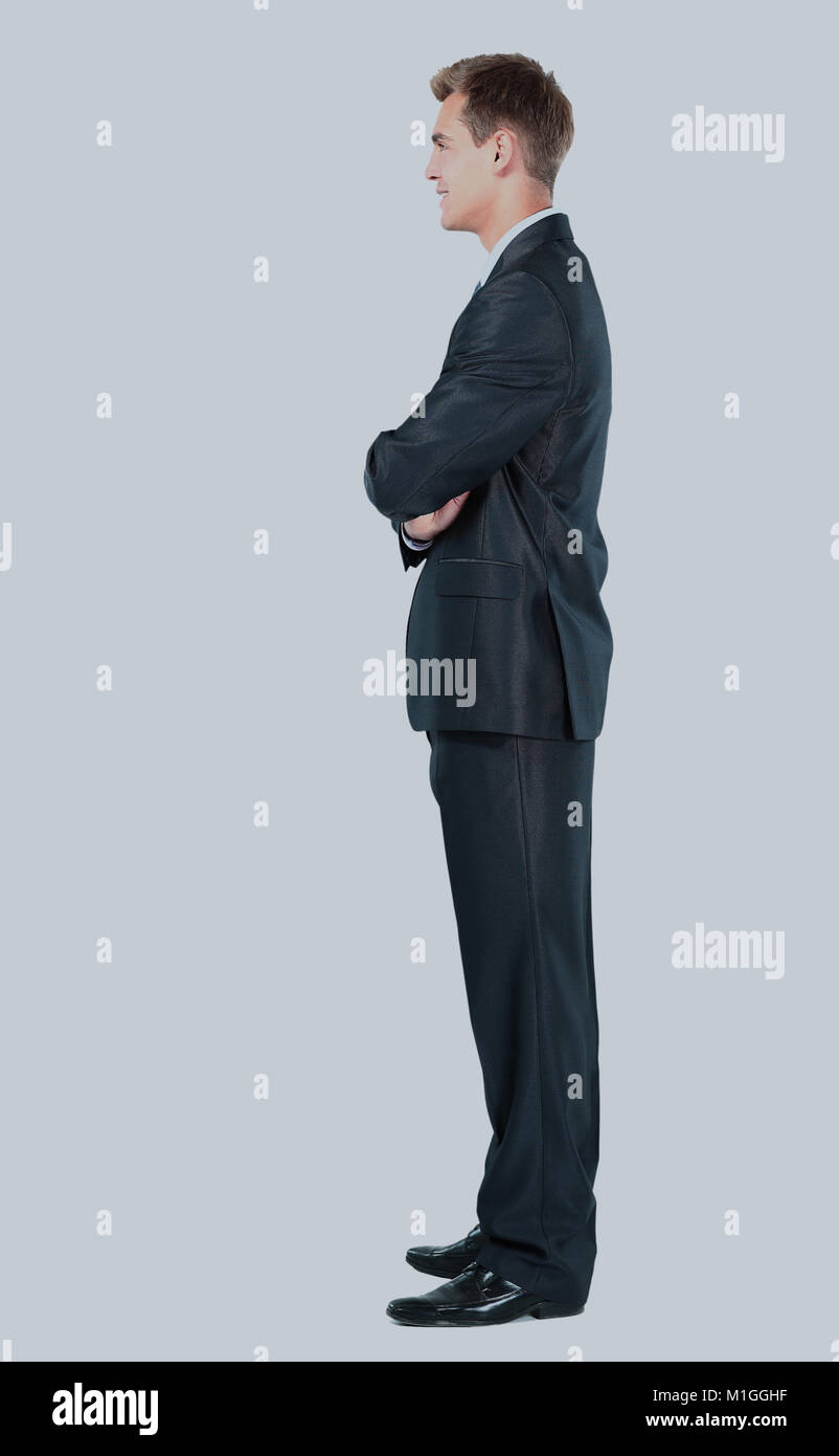Full length profile of a middle aged business man Stock Photo - Alamy