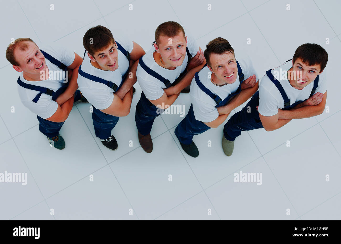Group of professional industrial workers. top view Stock Photo - Alamy