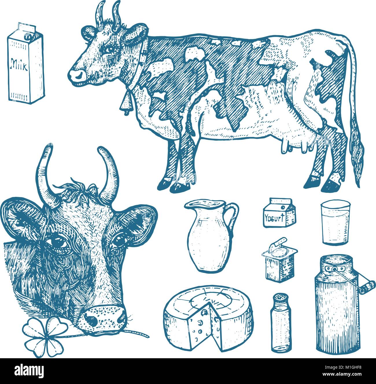 Set of milk food, dairy products, yogurt and cheese, ice cream, bottle ...