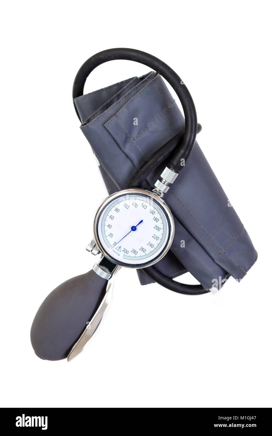 Manual blood pressure sphygmomanometer isolated on white background ...