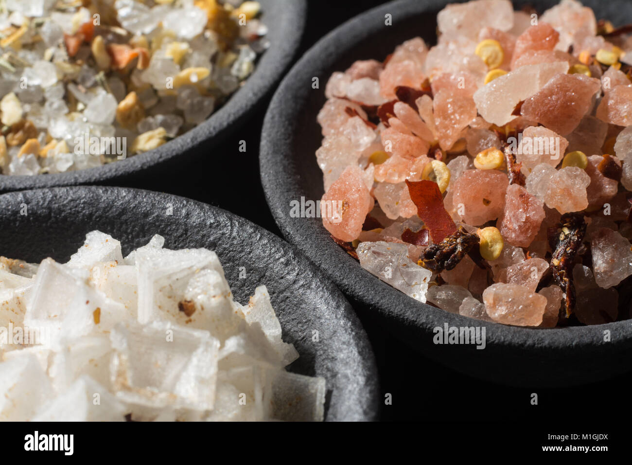 Macro collection, white and pink sea salt pyramide flakes mixed with ...