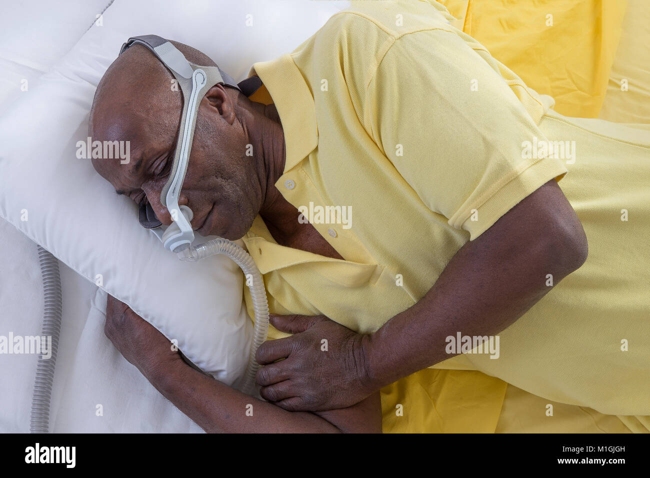 Healthcare concept,African, American Man with obstructive sleep apnea ...