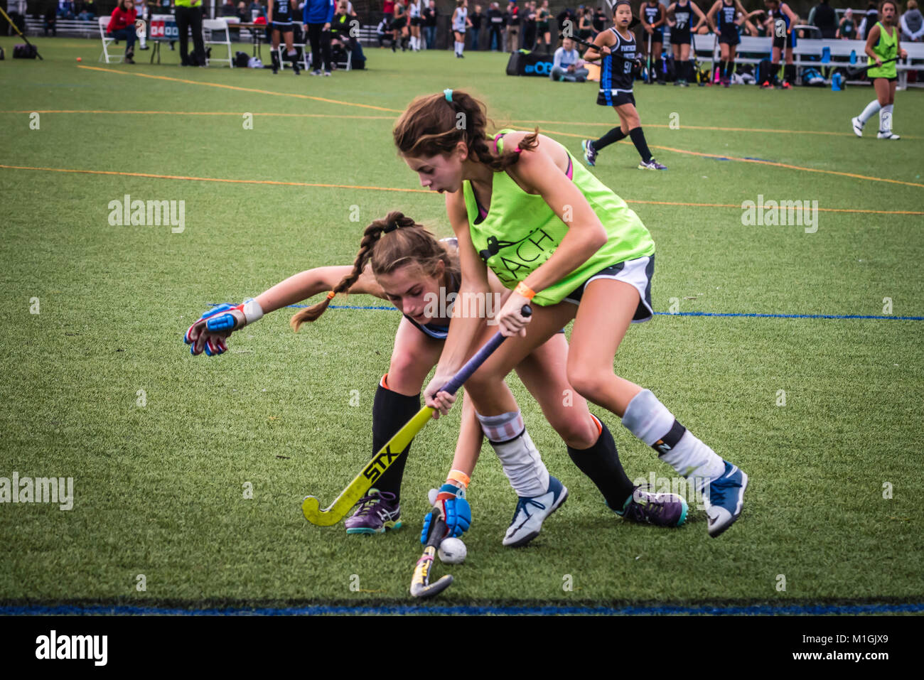 High school girls field hockey competition Stock Photo - Alamy