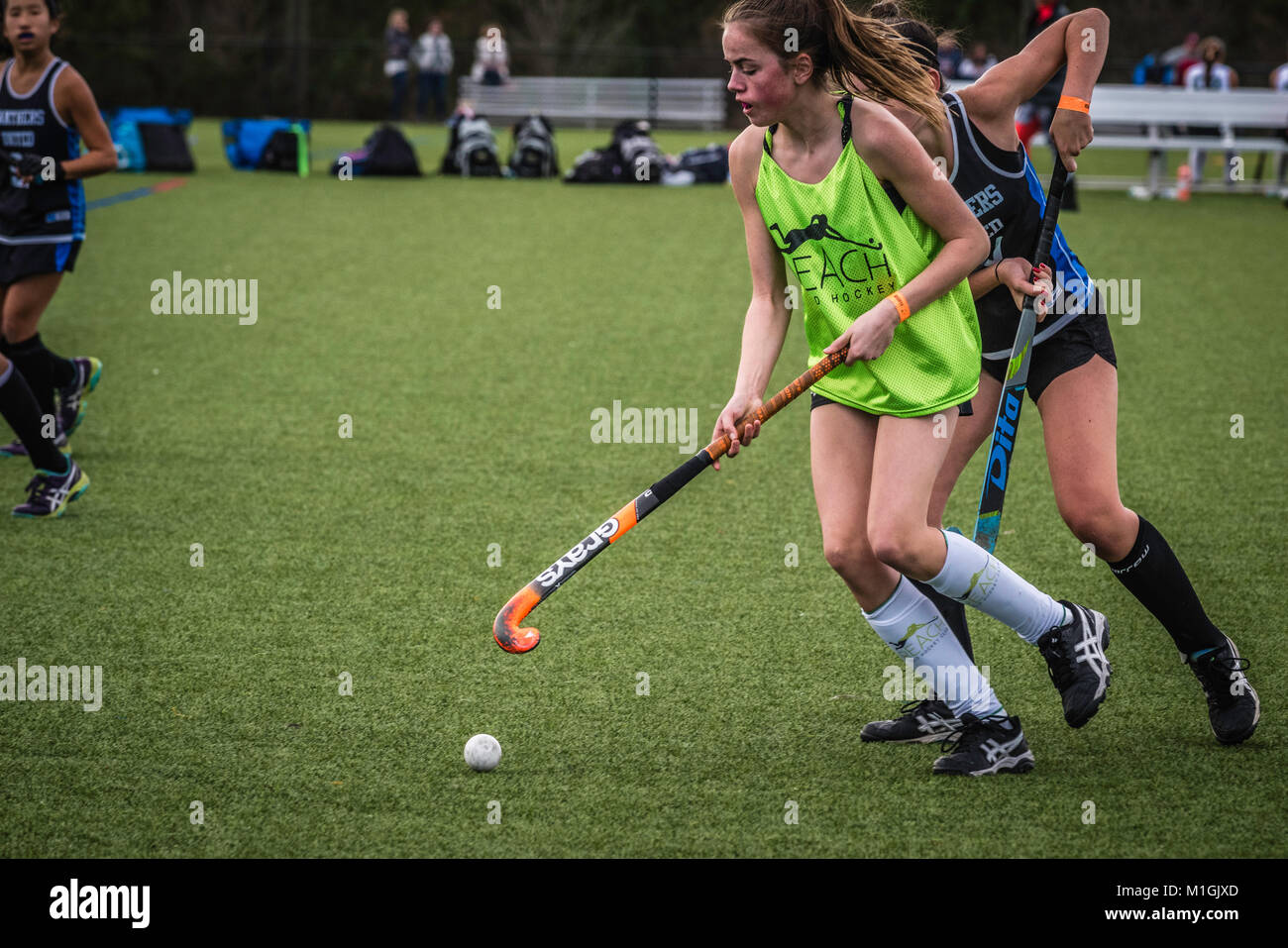 High school girls field hockey competition Stock Photo - Alamy